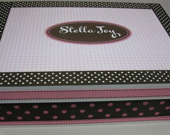 Girl's Personalized Keepsake Box Pink and Gray-2 by RibbonMade