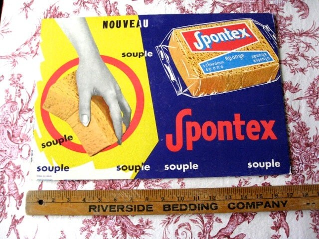 Vintage French Advertising Lithograph Sign Thick Board 1960’s SPONTEX ...