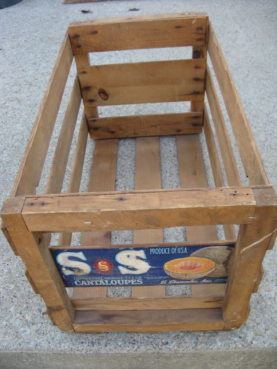 large wooden fruit crate fruit label cantaloupe crate rustic decor ...