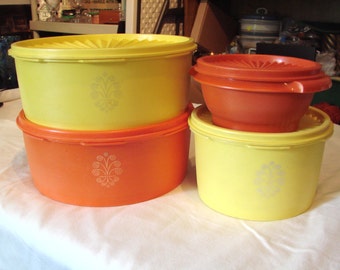 Vintage Orange and Yellow Tupperware Containers, Set of Four