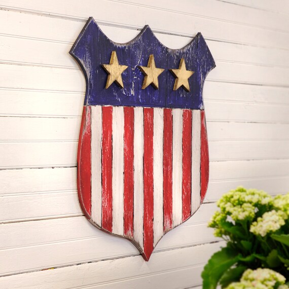 Items similar to American Flag Shield Wooden Sign Folk Art Style on Etsy