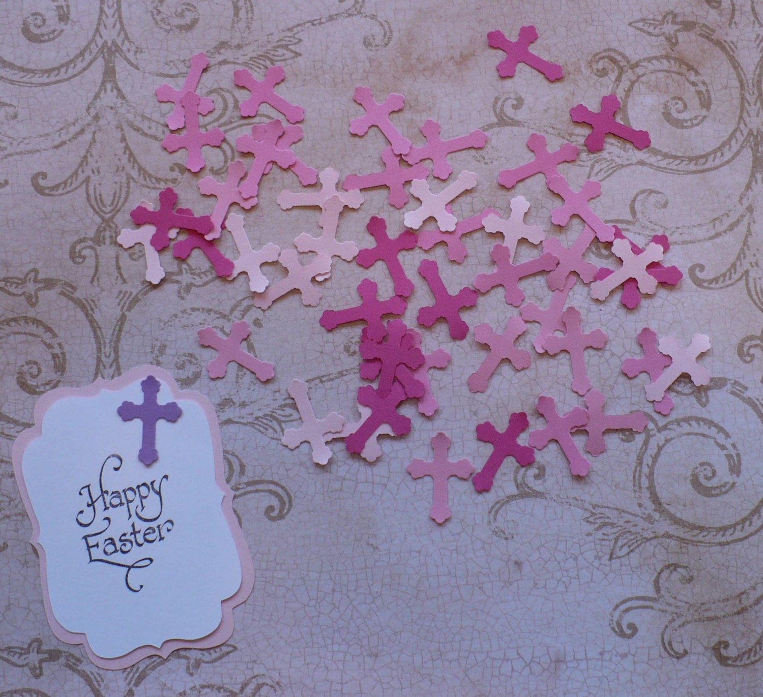 50 Small Cross / Shapes made from Pink Cardstock for Crafts