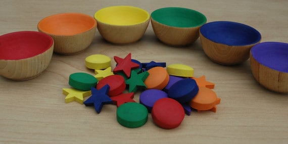 Montessori Counting Sorting Wooden Rainbow Circles and Stars