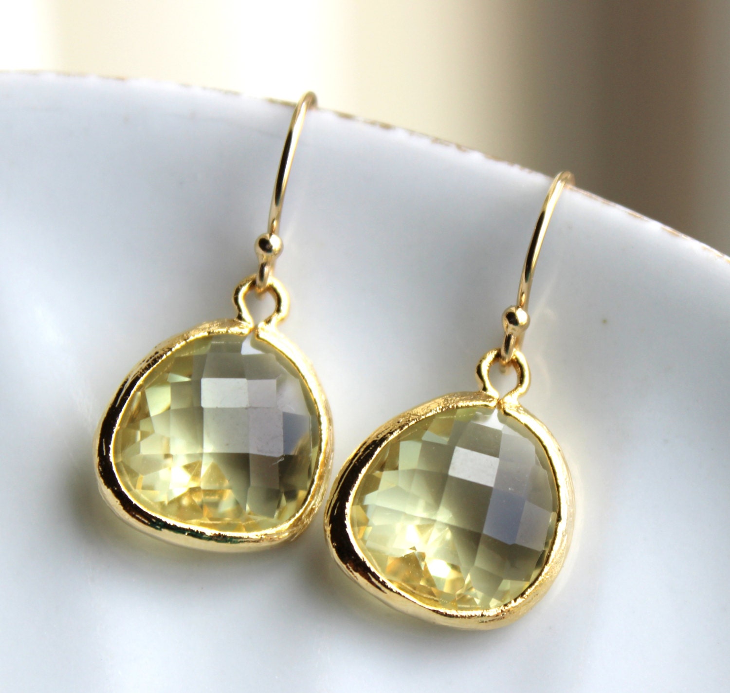Citrine Earrings Gold Glass Yellow Earrings Bridesmaid