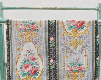 Antique 19th Century French Floral Cotton Fabric Cartouche Design Pink ...