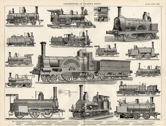 Steam Locomotives Print 1894 Industrial Print of 15
