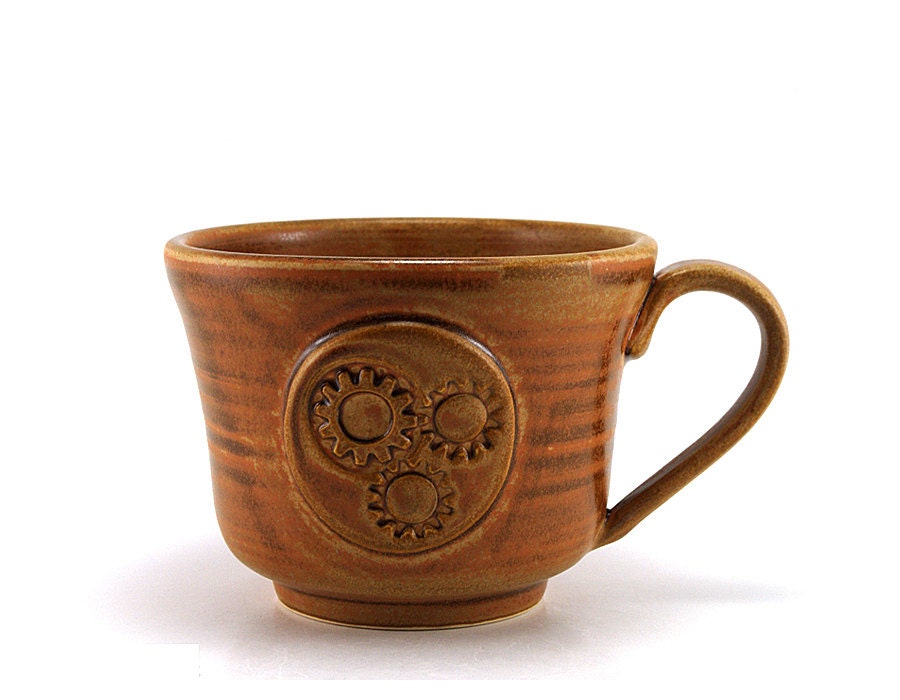 Steampunk Coffee Mug, Unique Brown Gear Steam Punk Inspired Ceramic Cup ...