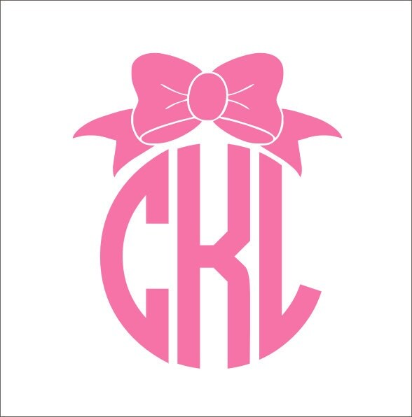 Circle Monogram with Bow Vinyl Decal Car Decal Bow Monogram
