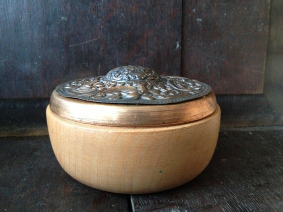 Wood Copper Trinket Snuff Box Artisan Made