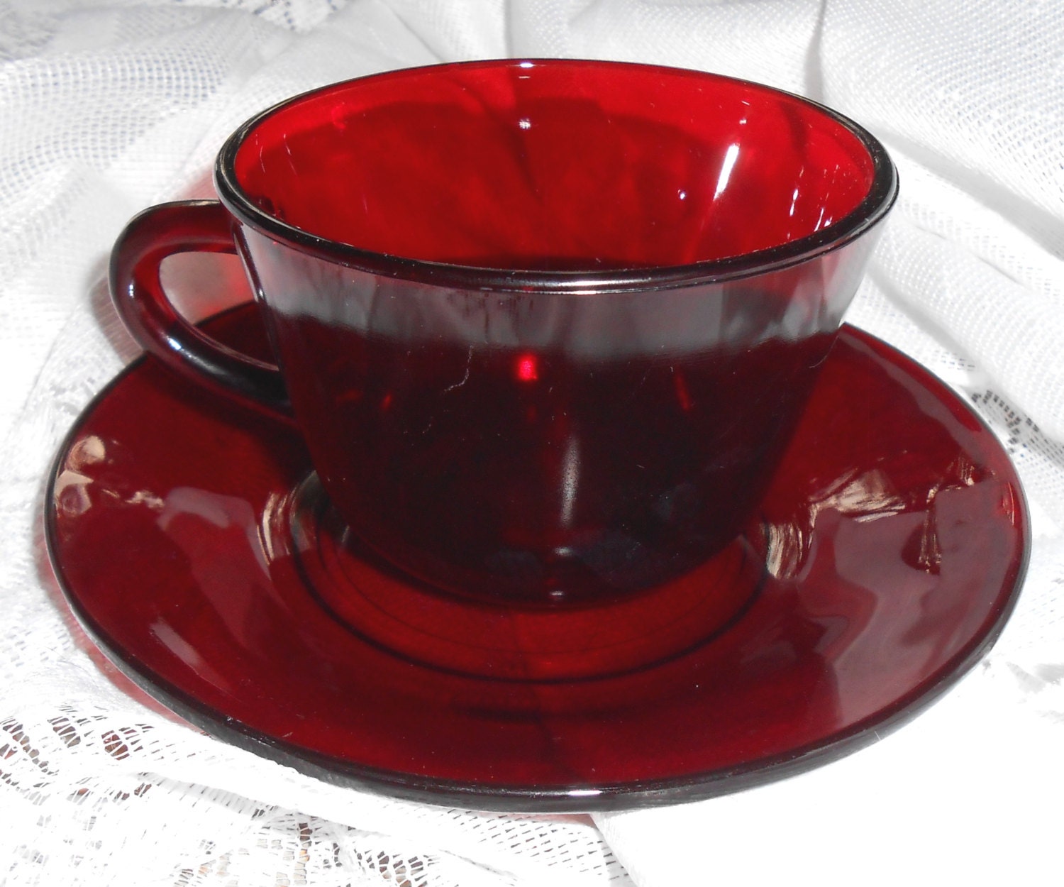 Vintage Tea Cup & Saucer Ruby Red Glass Tea Cup Red Glass