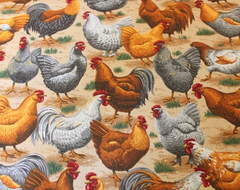 Chicken Rooster fabric Cotton Quilting Country Farm Material 1/2 yard