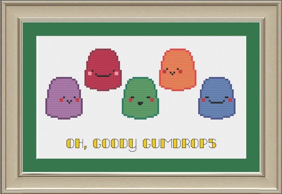 Oh goody gumdrops: funny candy cross-stitch pattern