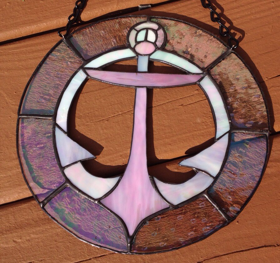 Stained Glass Anchor Nautical Pink Ocean Suncatcher Handmade