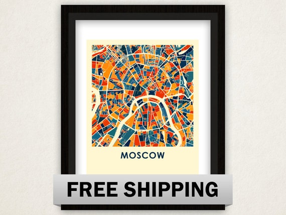 Moscow Map Print Full Color Map Poster by iLikeMaps on Etsy