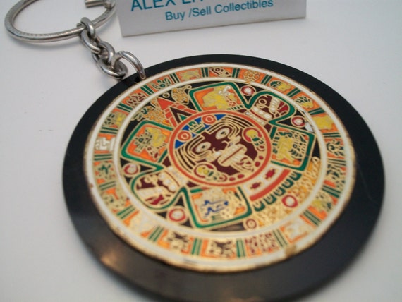 Vintage Aztec Calendar Key Chain Keychain 1960s Retro