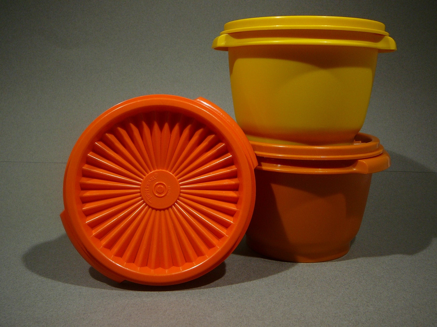 Set of Three Tupperware Containers, vintage, Orange, yellow and tomato ...