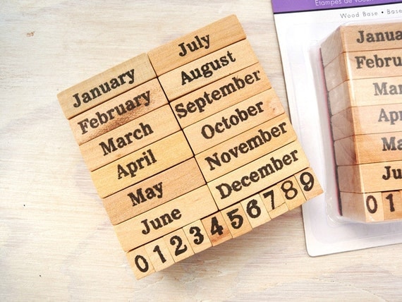 Months of the Year Rubber Stamp Set Months and Numbers Wood