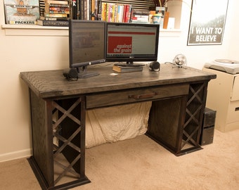 Vintage Industrial Distressed Oak Solid Hardwood Computer Desk for Home ...