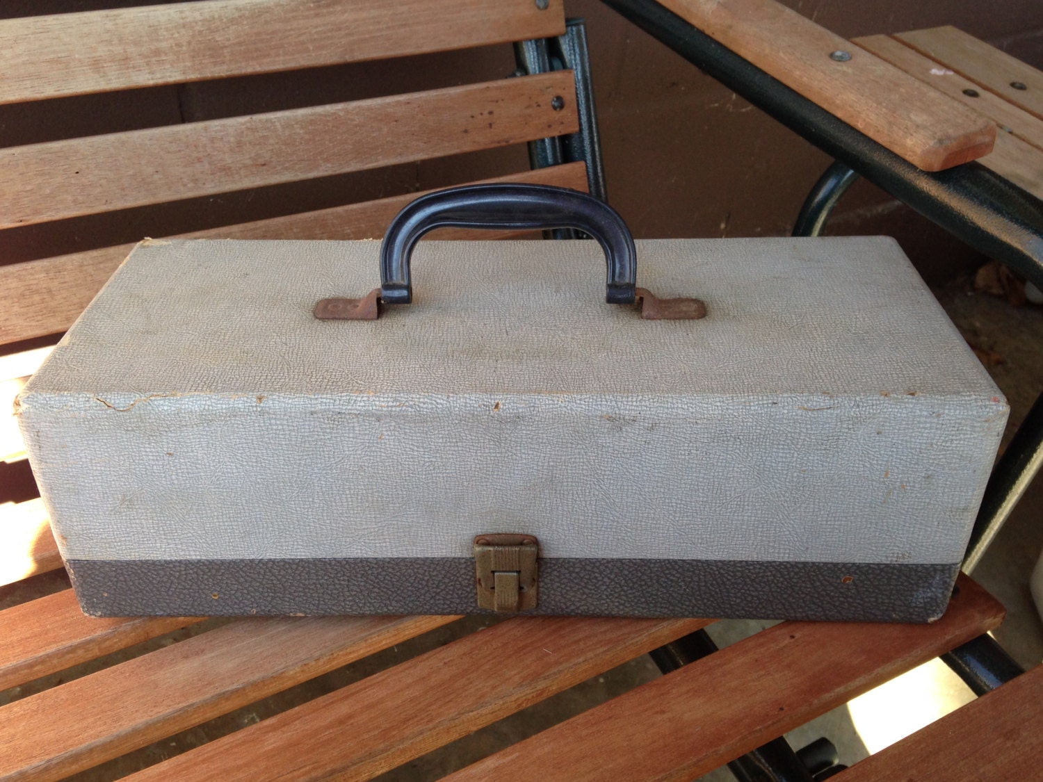 Antique Machine Box ~ Vintage Storage Container ~ Retro Gray Wooden ...