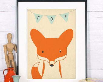 Unique cute fox print related items | Etsy