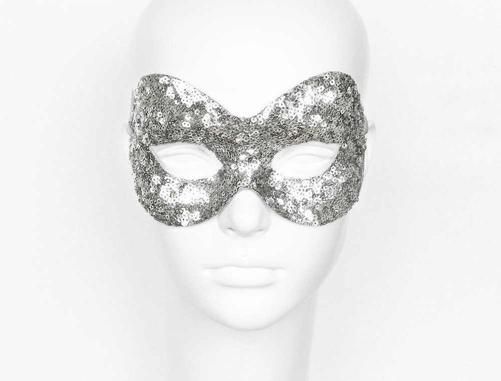 Silver Sequin Masquerade Mask Shimmering Venetian Style