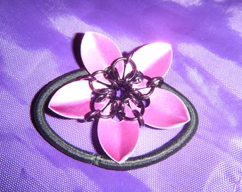 Scale mail flower pony tail holder