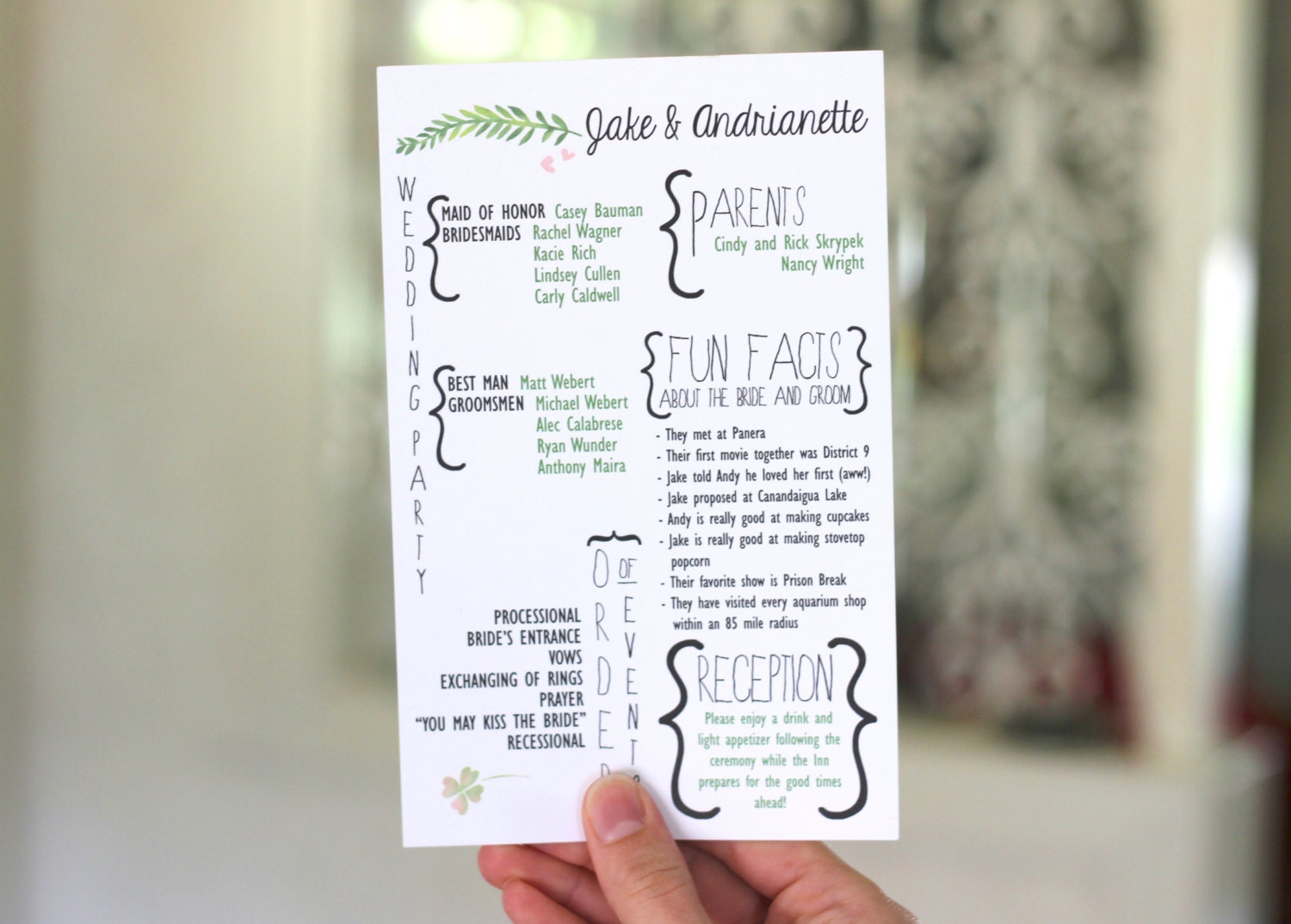 Printable Fun Facts Wedding Program