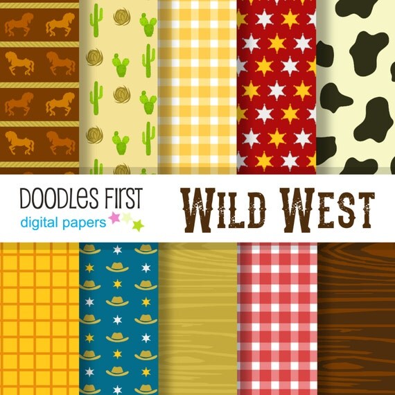 Wild West Digital Paper Pack Includes 10 for Scrapbooking