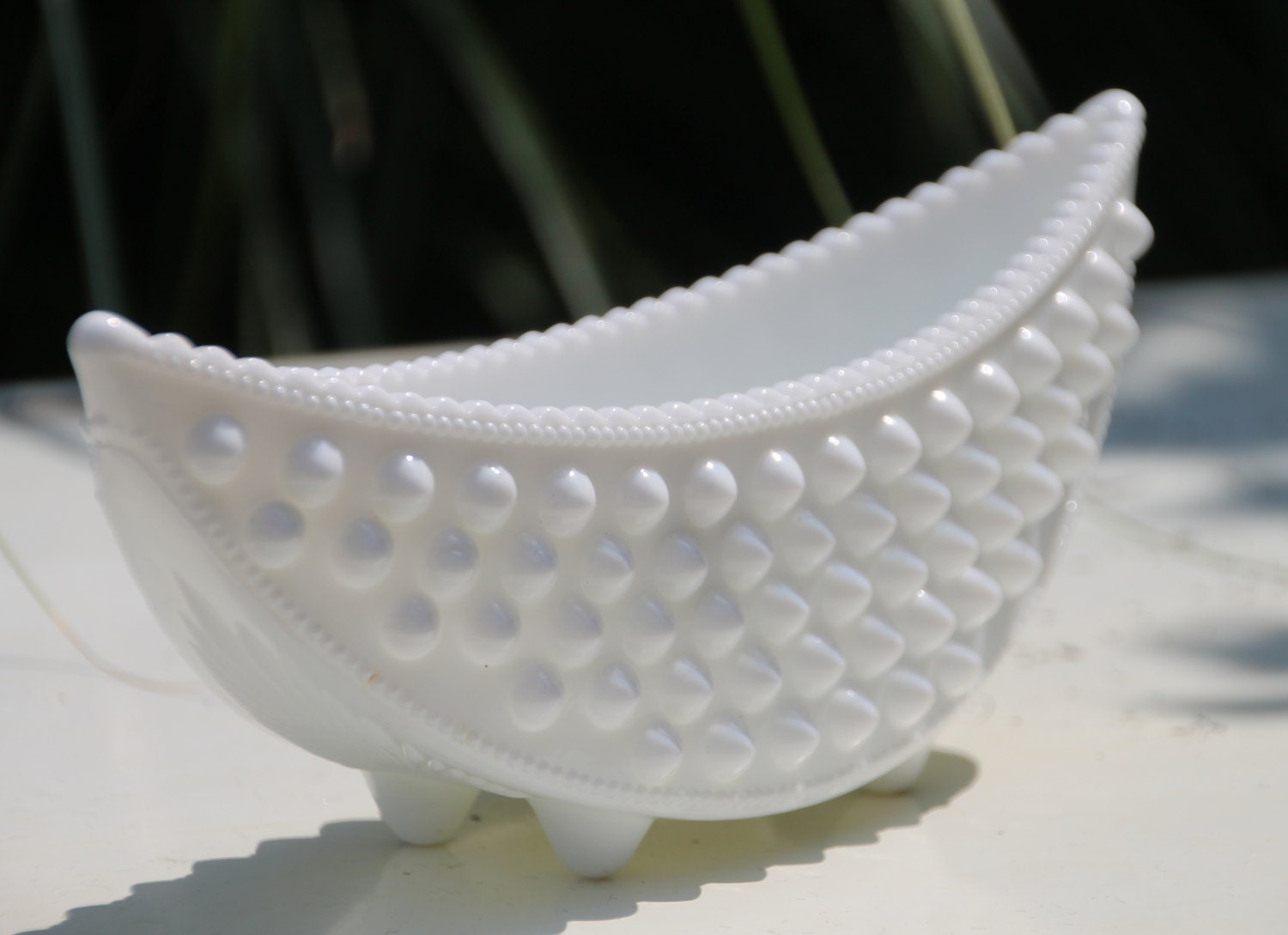Vintage Fenton Milk Glass Boat Vase in Hobnail Pattern. Decorative bowl ...