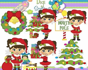 30% OFF Christmas Elf Girl Brunette Clip Art Set - Clipart scrapbooking ...