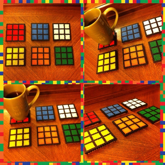 Rubix Cube Perler Bead Coasterset of 6 by AshleyBuschPaintings Rubix Cube Perler Bead Coasterset of 6 by AshleyBuschPaintings