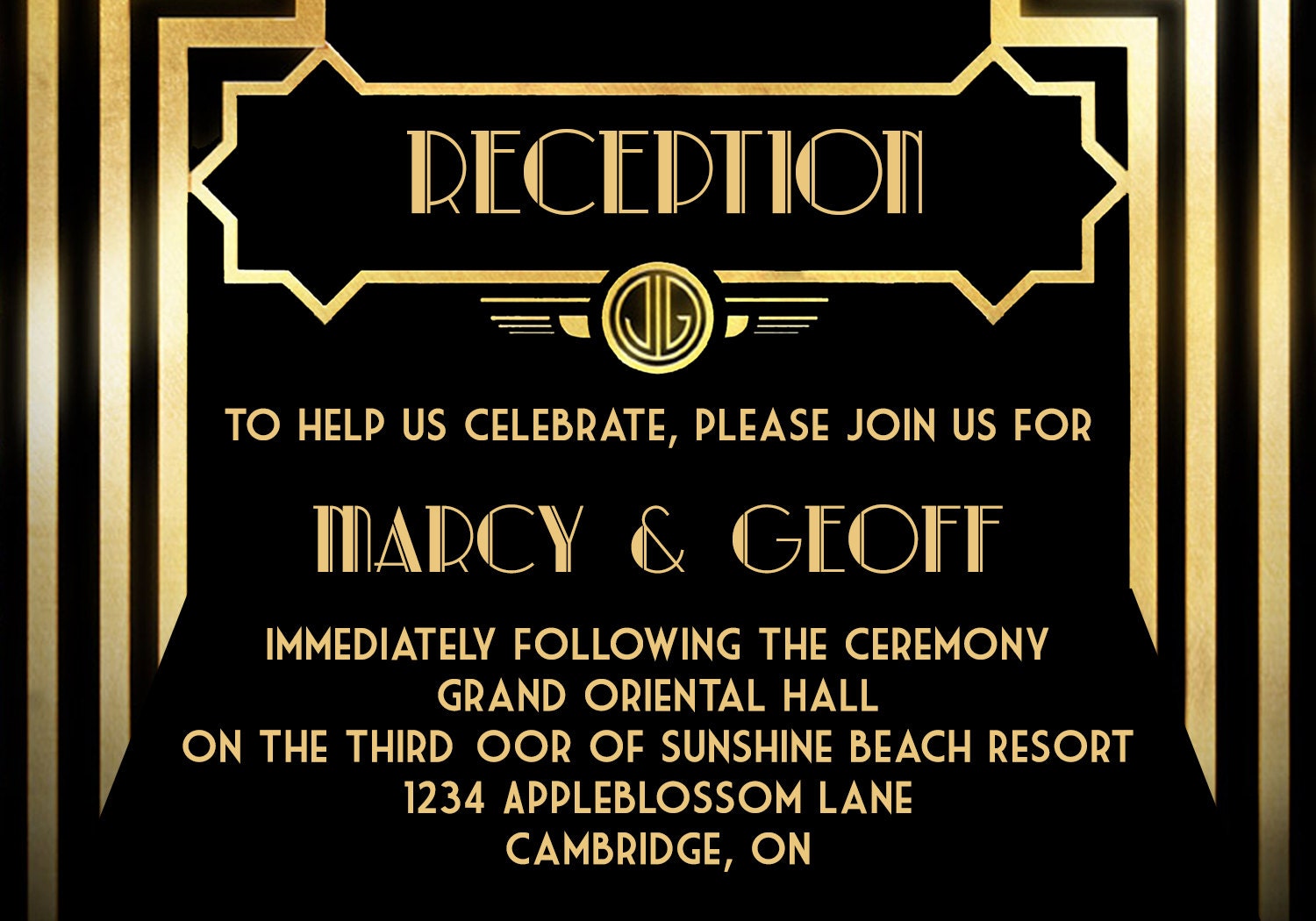 Great Gatsby Style Art Deco Wedding Invitation Suite with Save