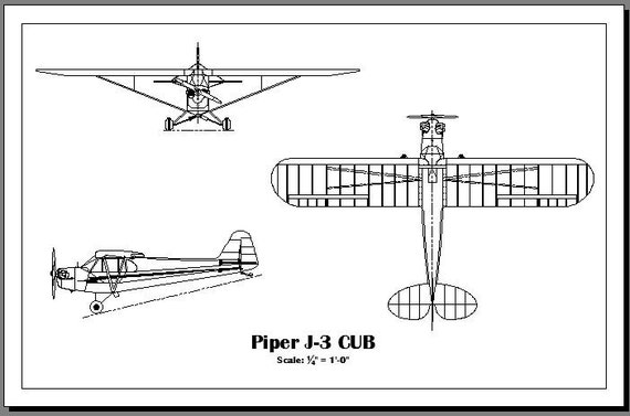Items similar to Piper J-3 Cub 3-view drawing / print on Etsy