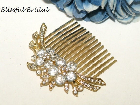 Items Similar To Crystal Gold Hair Comb Rhinestone Gold Hair Comb
