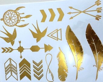 ON SALE Sheet of Gold Metallic Tattoos, Jewelry tattoo, Hippie tattoo ...
