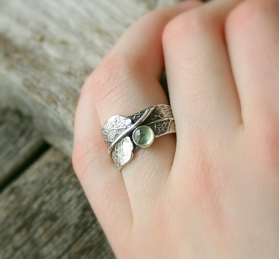Sage Green...Sage Leaf Ring with Prehnite....Engagement Ring
