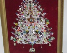 Lighted Jewelry Christmas Tree on Red Velvet Framed