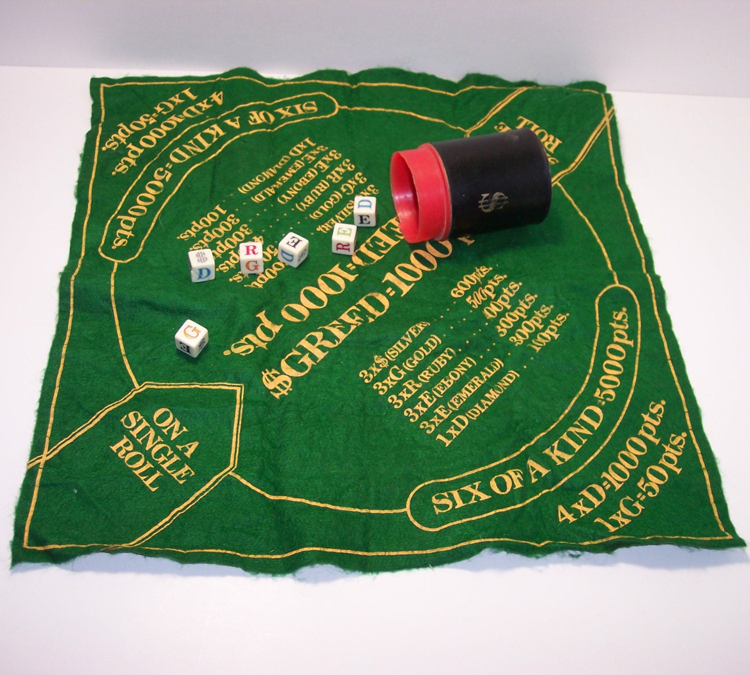 Vintage Dice Game GREED With Felt Mat And Shaker Cup Most
