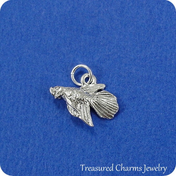 Betta Fish Charm Silver Plated Siamese by treasuredcharms on Etsy