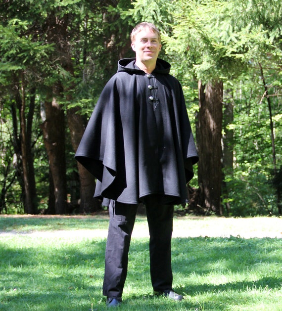 Black Cape Mens Cape Wool Cape Three Button Cape