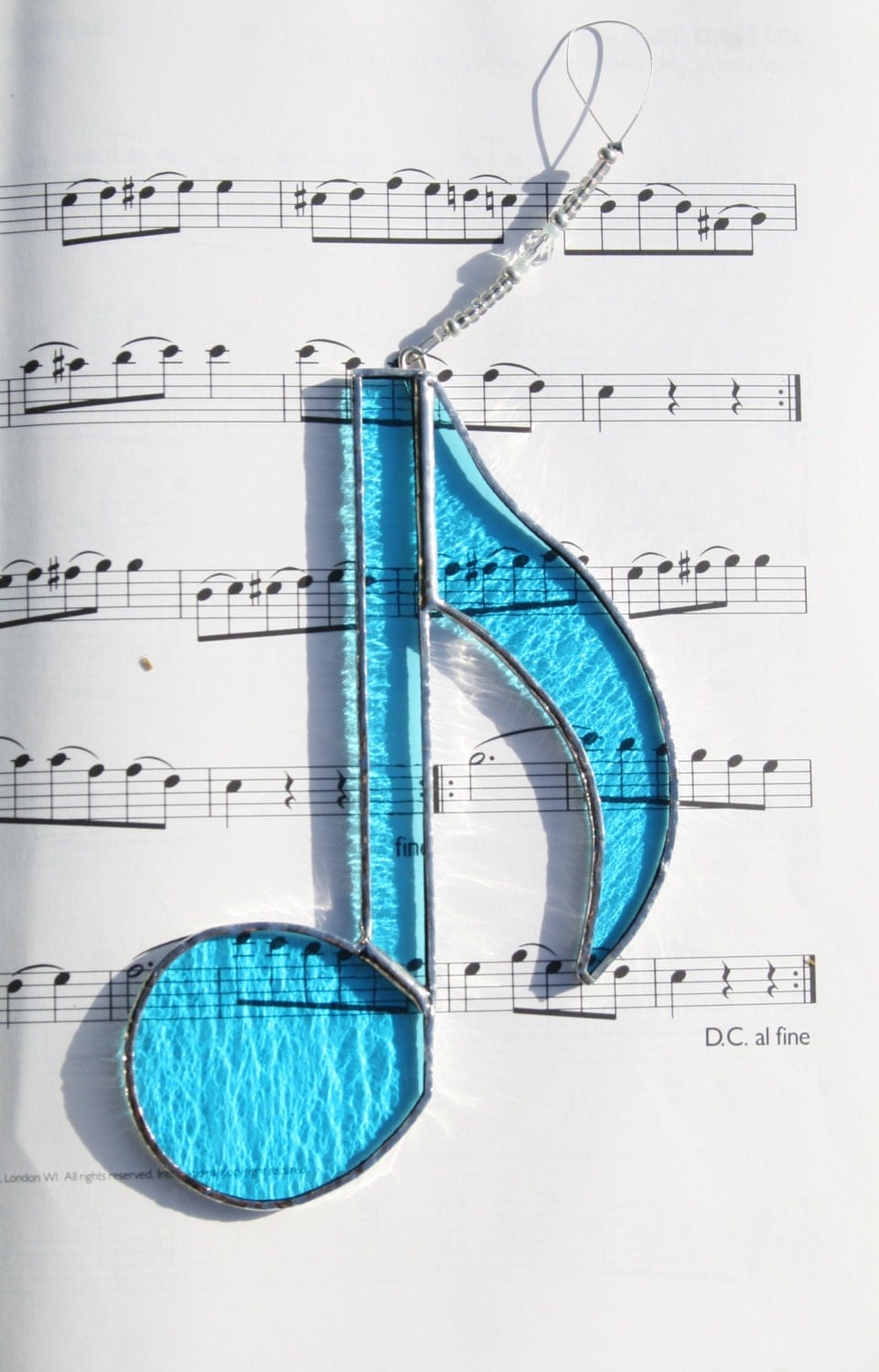Stained Glass Music Note Suncatcher Blue by StainedGlassFayre