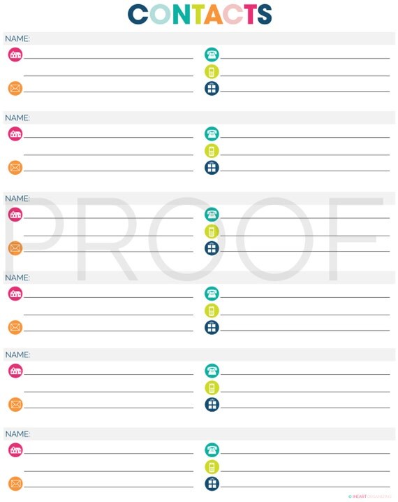 Personal Contact Page Printable INSTANT DOWNLOAD