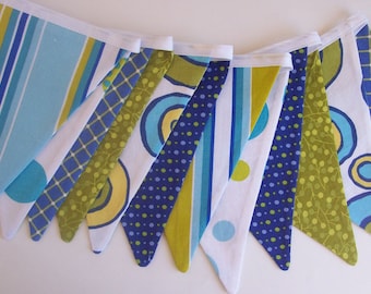 Extra Long Banner with Large Flags/ Fabric Party by aLittleFrayed