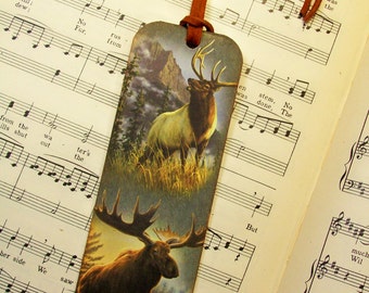 Bookmarks Set of 2 Nature-Inspired Bull Moose Elk Deer Family Handmade ...