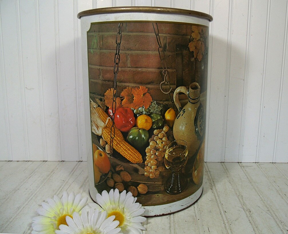 Vintage Primitive Still Life Lithograph Off White Enamel Metal Large ...