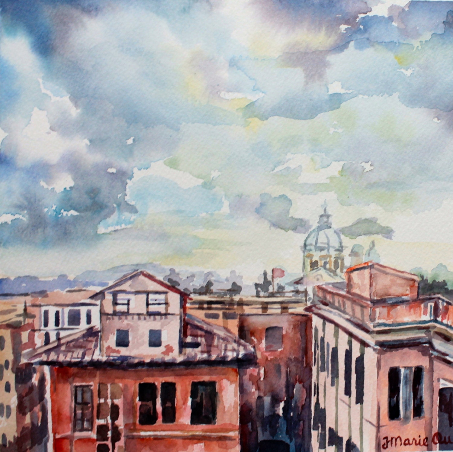 Watercolor painting of Rome Italy 8x8