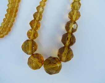 Long Necklace -Beaded Necklace Glass Crystal Beads Golden Yellow Amber ...