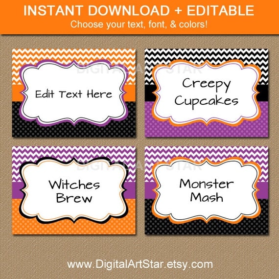 EDITABLE Halloween Chevron Food Labels Printable by digitalartstar