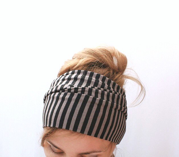 striped head scarf long jersey head wrap head by EvergreenGarden