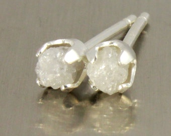 14K White Gold Raw Diamond Ring Rough Uncut Diamond